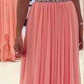 A Line Coral Prom Dress,v-neckline Formal Party Dress,v-back Evening ...