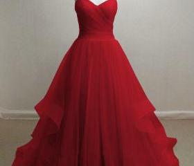 Red Ball Gown Prom Dress,strapless Red Evening Dress,simple Red Wedding ...