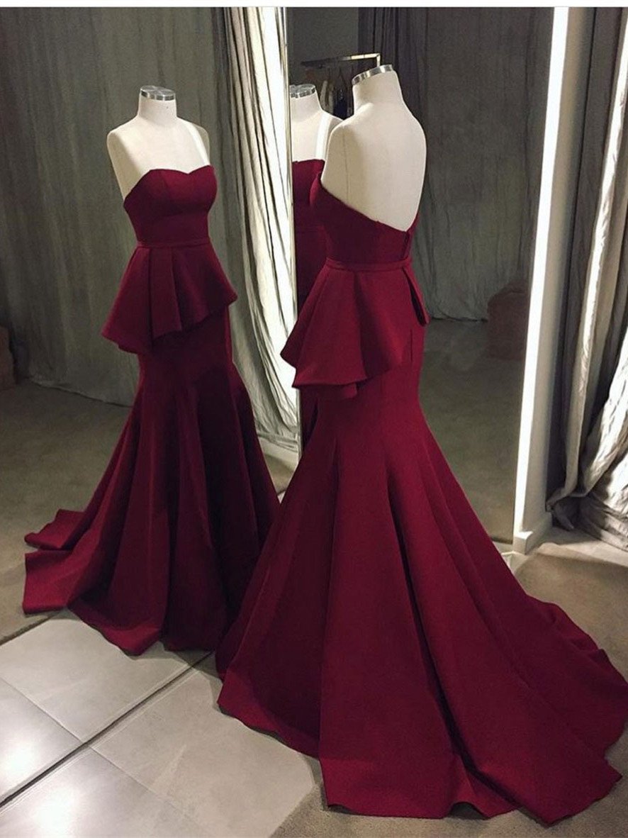 Mermaid Evening Dress,Burgundy Prom Dress,Mermaid Burgundy Party Dress ...