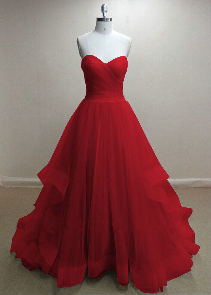 Red Ball Gown Prom Dress,strapless Red Evening Dress,simple Red Wedding ...