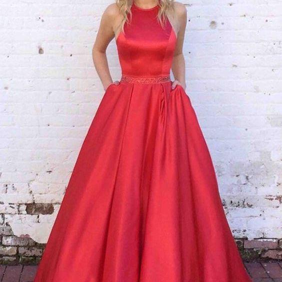 Halter Neckline Red Prom Dress Sexy Open Back Evening Dress On Luulla