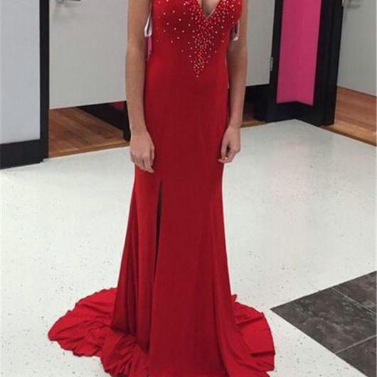 Sexy Red Slit Evening Dress,Sheath Red Prom Dress,Sexy Slit Formal ...