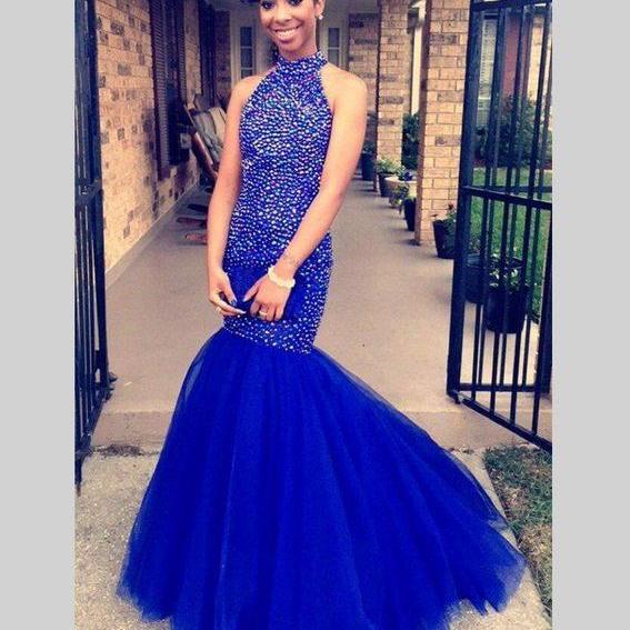 Mermaid Evening Dress,royal Blue Prom Dress,mermaid Beaded Party Dress ...