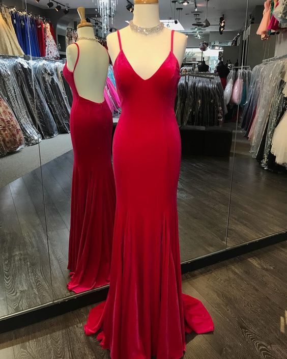 Sexy Open Back Red Prom Dress,spaghetti Straps Red Mermaid Evening ...